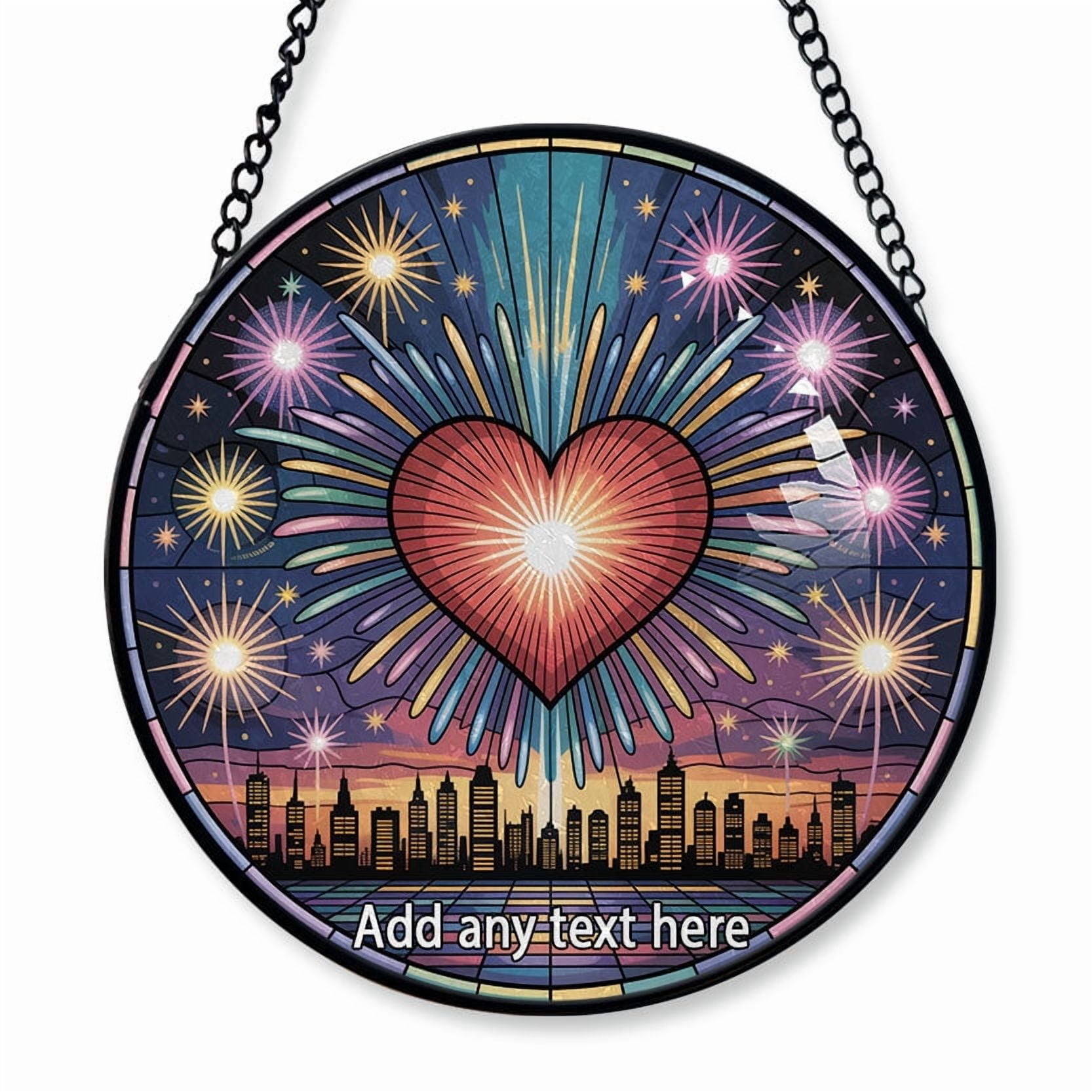 Anniversary & Milestones Heart Fireworks Stained Glass Suncatcher ...