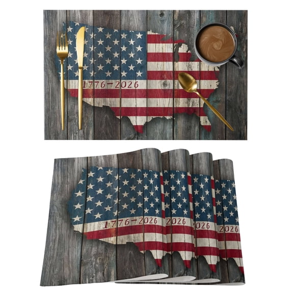Anniversary Placemats Set of 2 America Map Farmhouse Vintage Wooden ...