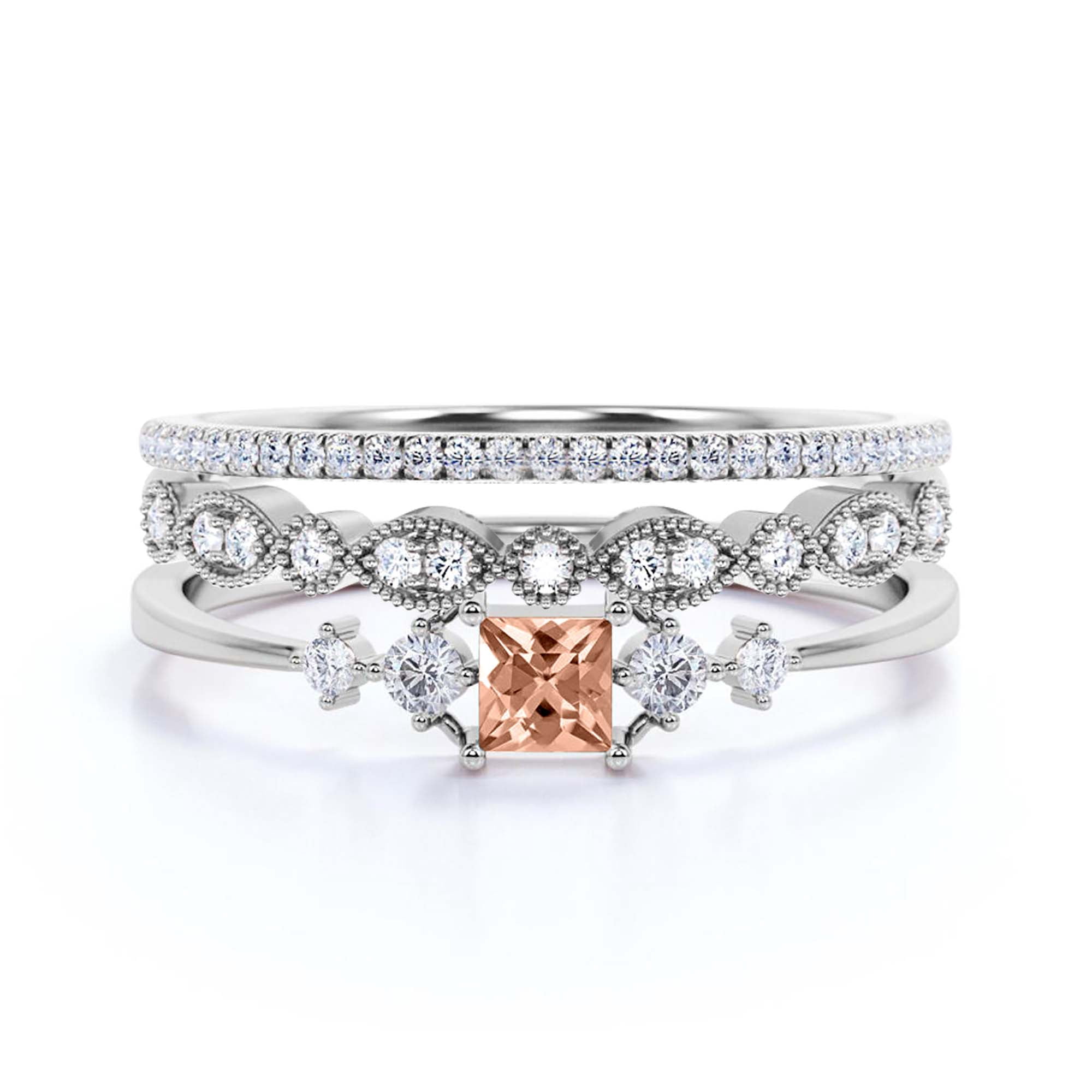 Anniversary Ring Minimalist 1.75 Carat Princess Cut Morganite And ...