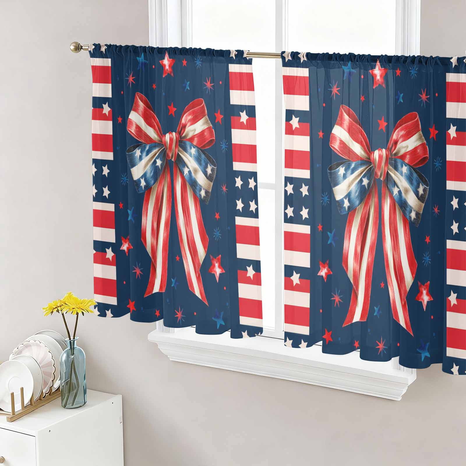 Anniversary Sheer Curtains 45 Inch Length 2 Panels Set, America Freedom ...