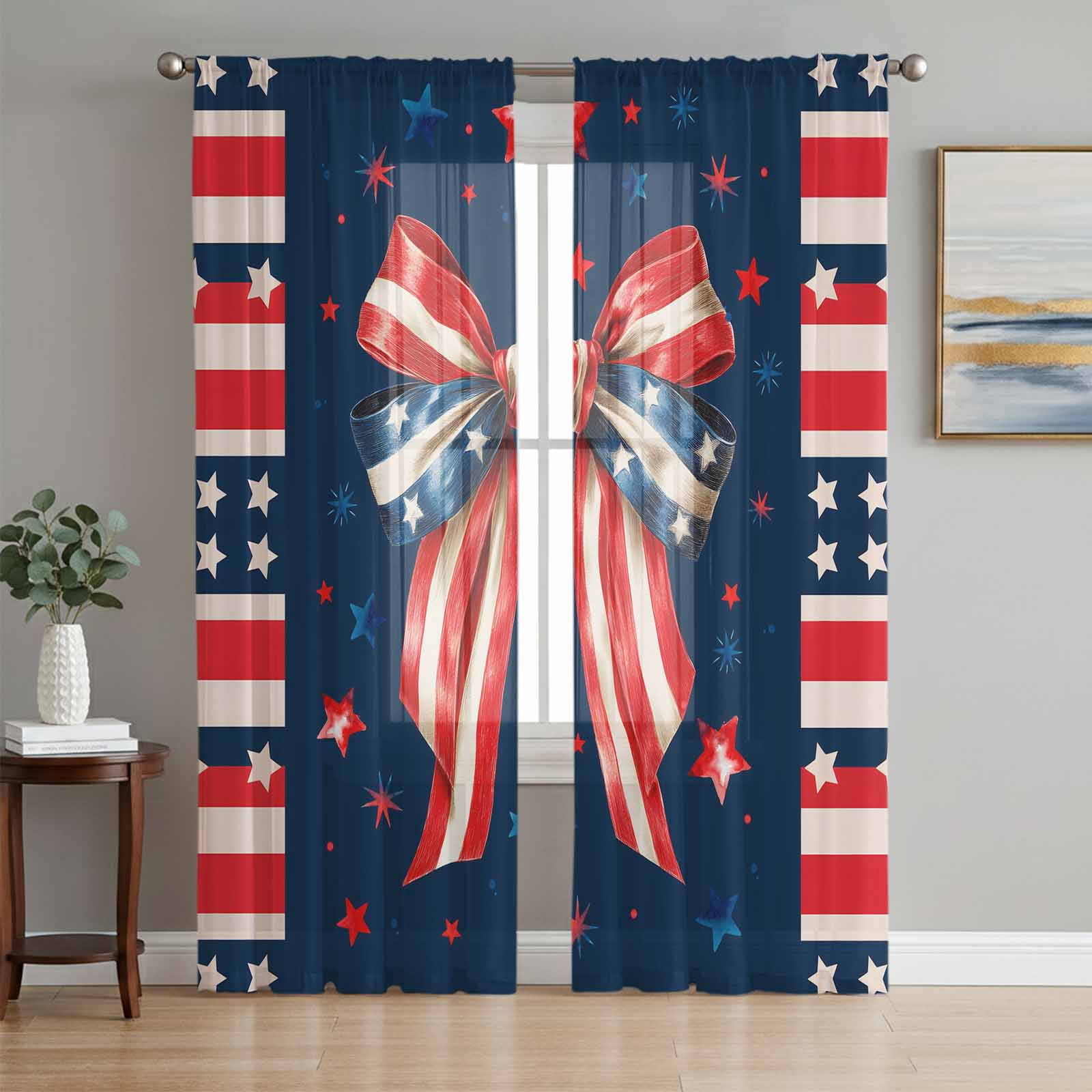 Anniversary Sheer Curtains for Living Room Bedroom America Freedom Bow ...