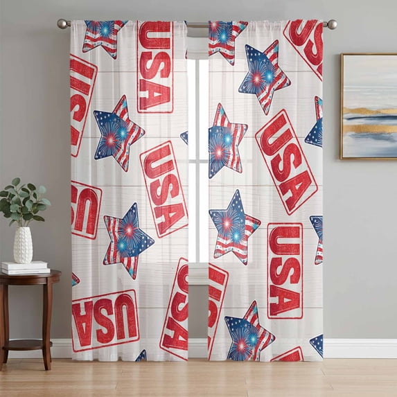 Anniversary Sheer Curtains for Living Room Bedroom America Freedom ...