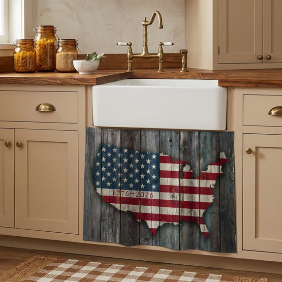Anniversary Small Cabinet Curtains 10"W x 11"L, America Map Farmhouse ...