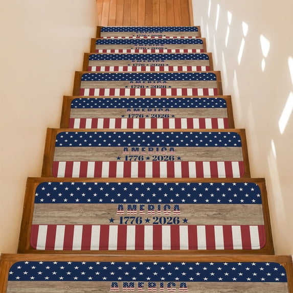 Anniversary Stair Treads Non Slip for Steps USA Flag Red Striped Blue ...