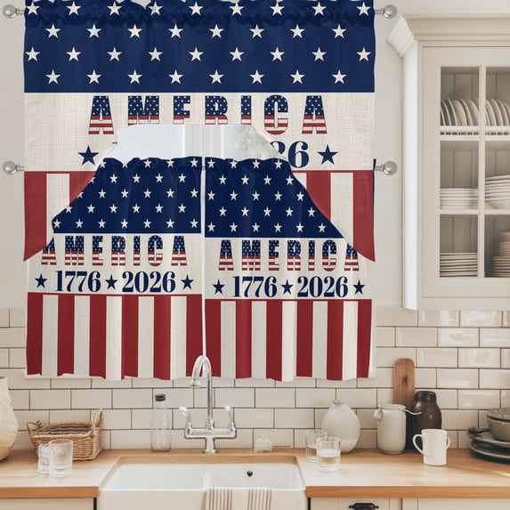 Anniversary Swag Curtains Valance and Tier Set, USA Flag Red Striped ...