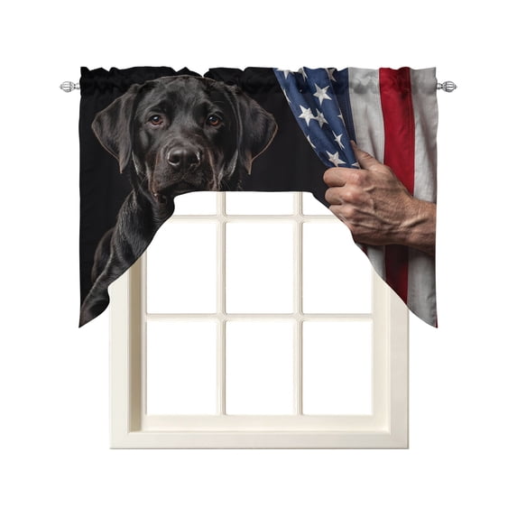 Anniversary Swag Valances for Windows, Black Dog Pet USA Flag Rustic ...