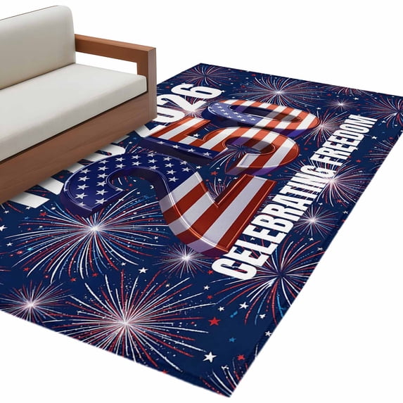 Anniversary USA Flag Area Rug 4x6 Washable Rug Non Slip Blue American ...