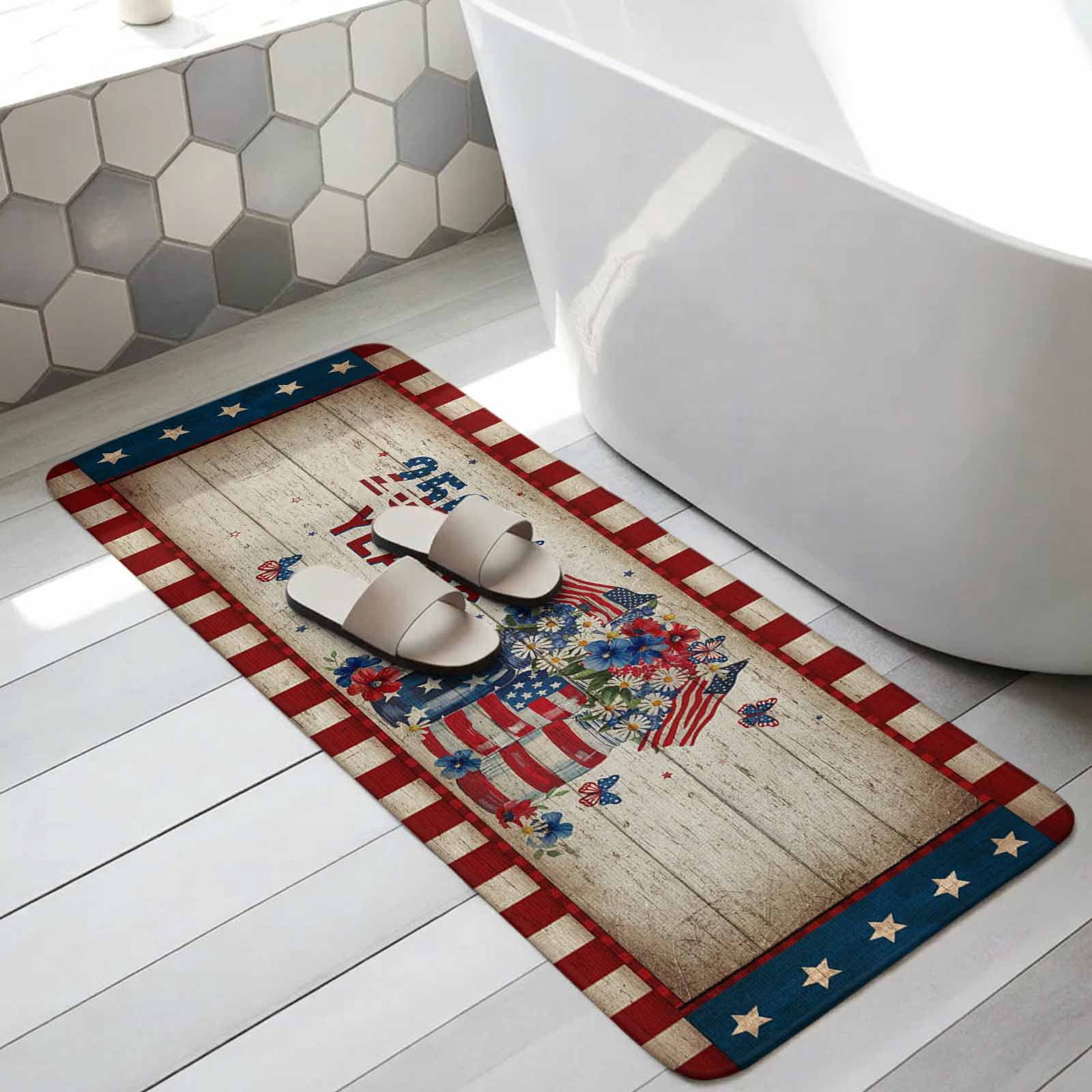 Anniversary USA Flag Bathroom Runner Rugs Non Slip Washable Absorbent ...