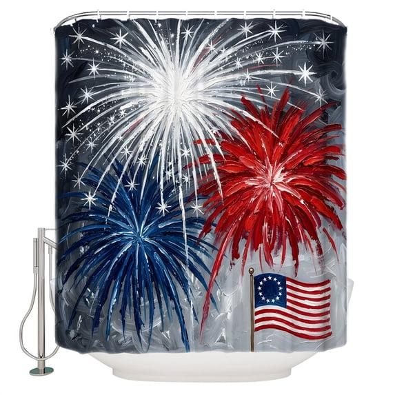 Anniversary USA Flag Bathroom Shower Curtains with 12 Hooks Polyester ...