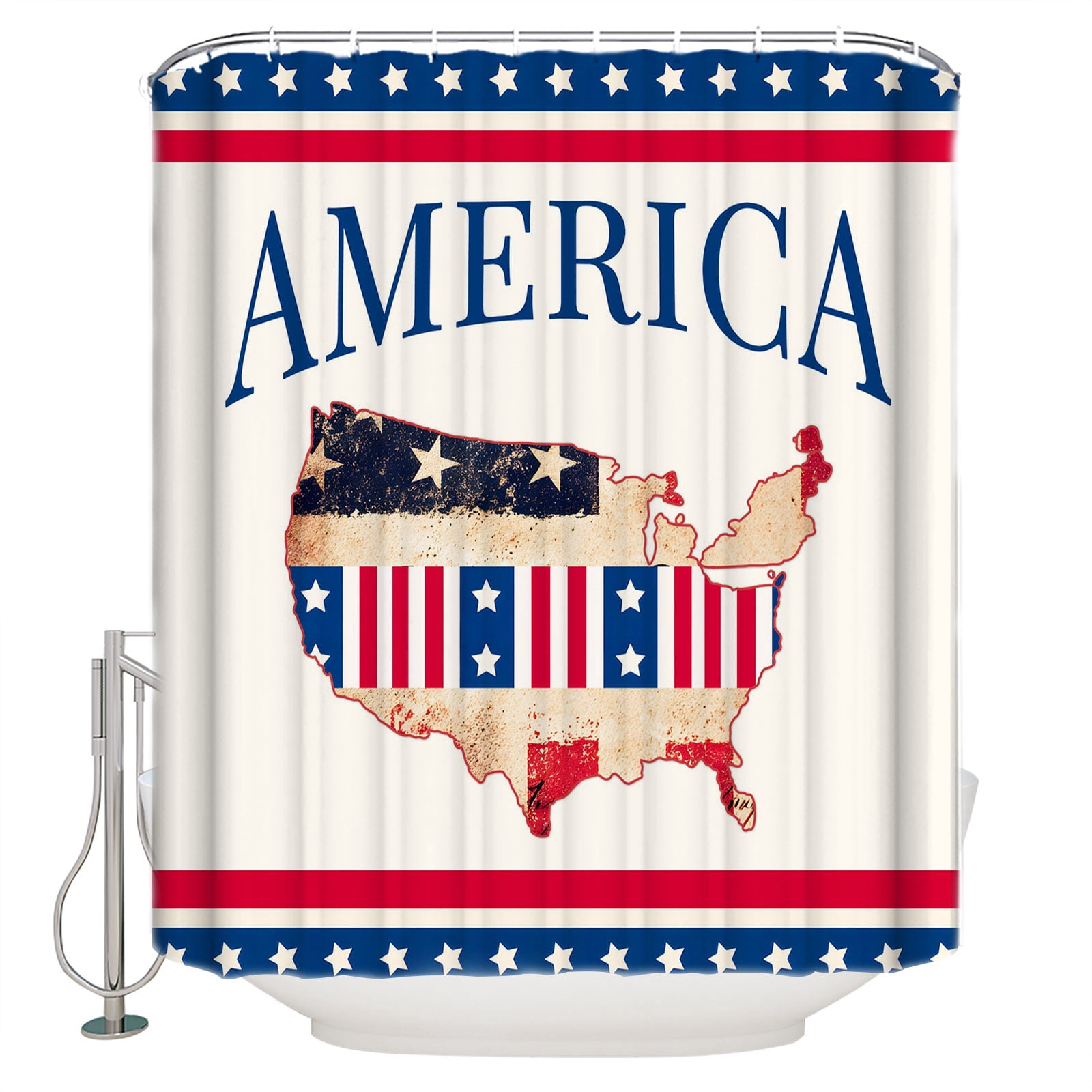 Anniversary USA Flag Bathroom Shower Curtains with 12 Hooks Polyester ...