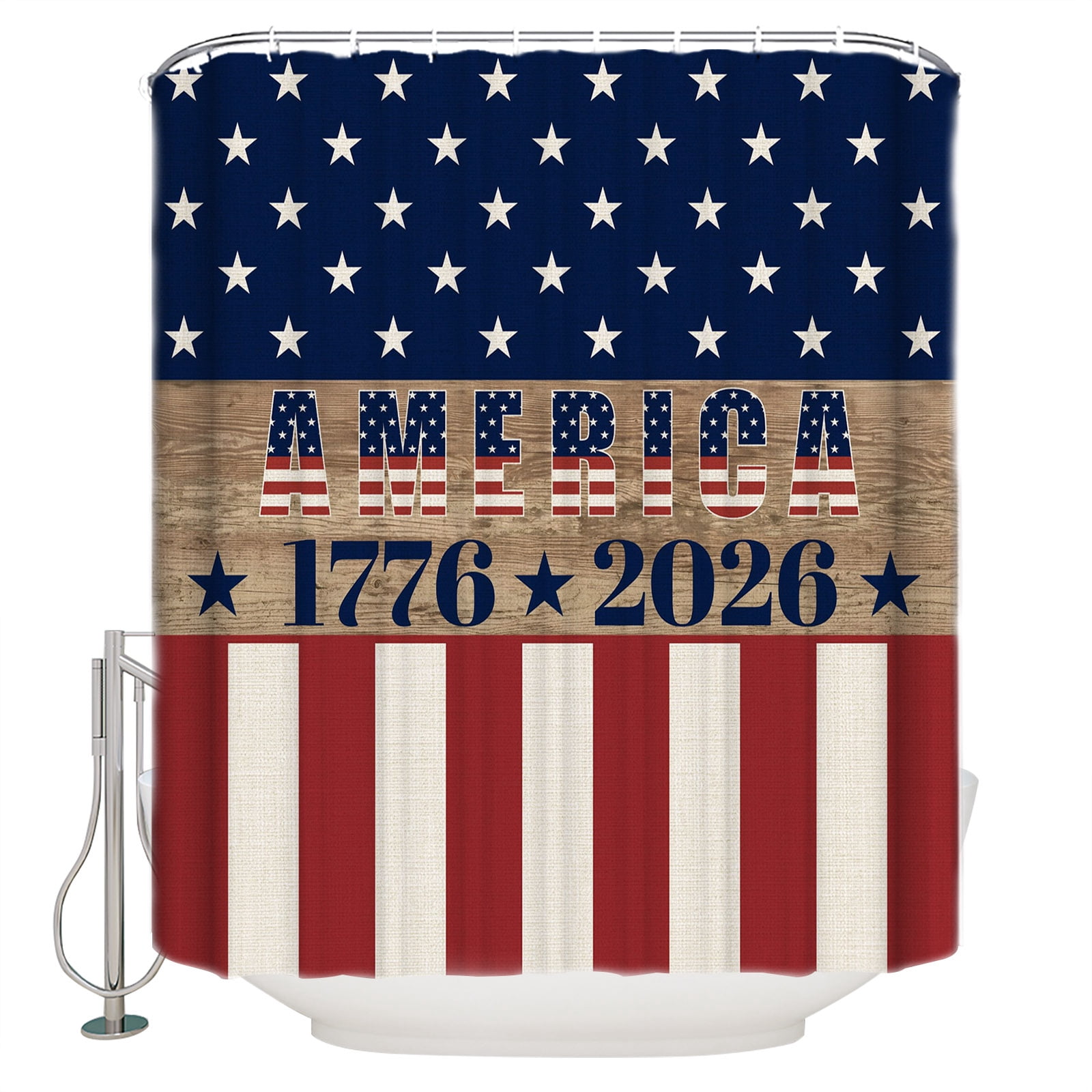 Anniversary USA Flag Bathroom Shower Curtains with 12 Hooks Polyester ...
