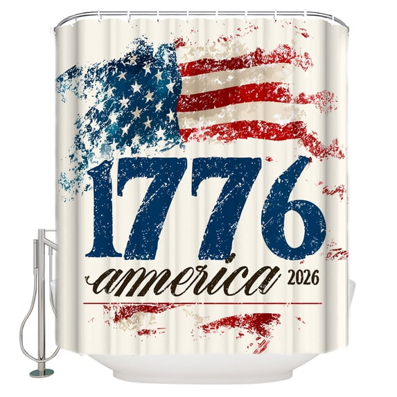 Anniversary USA Flag Bathroom Shower Curtains with 12 Hooks Polyester ...
