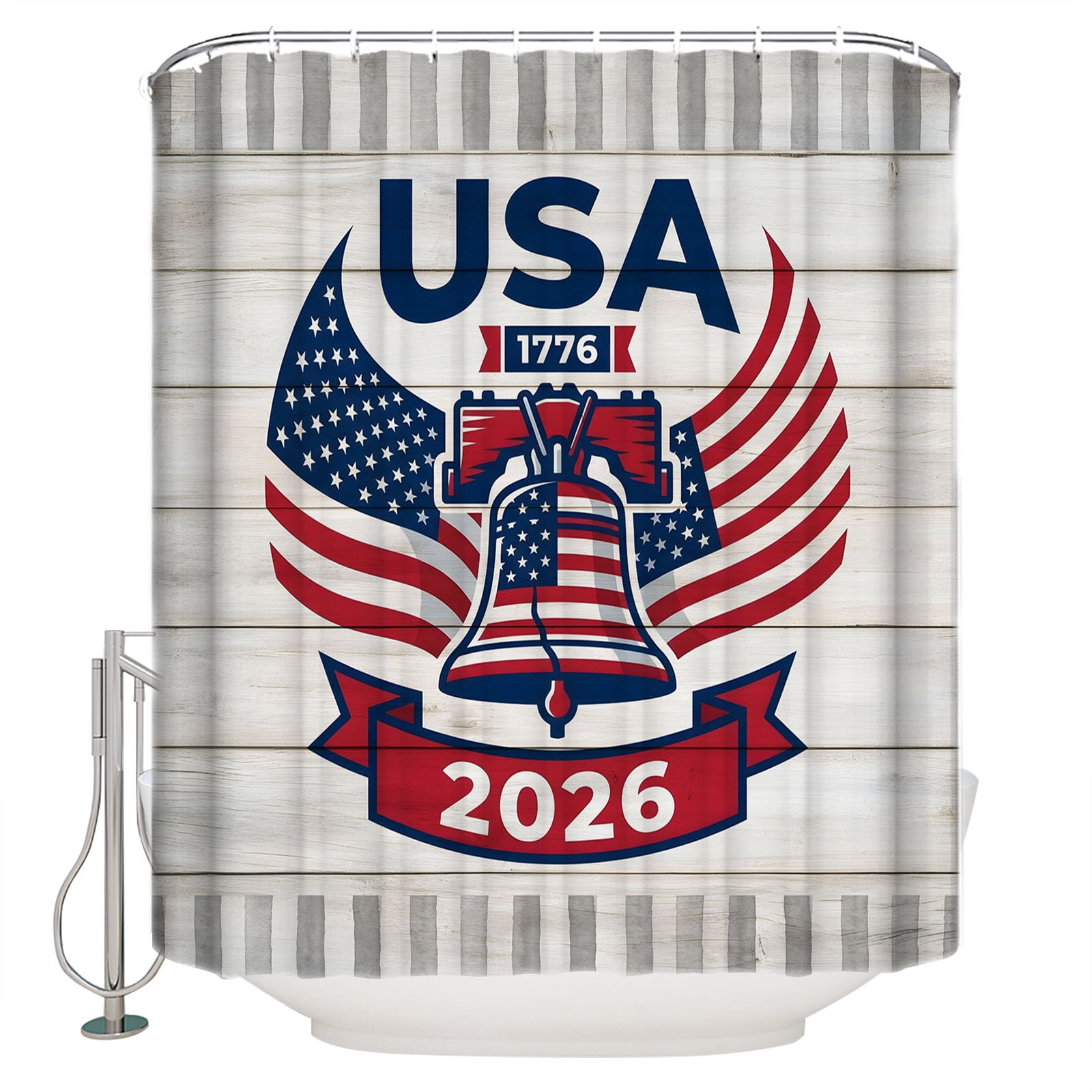 Anniversary USA Flag Bathroom Shower Curtains with 12 Hooks Polyester ...