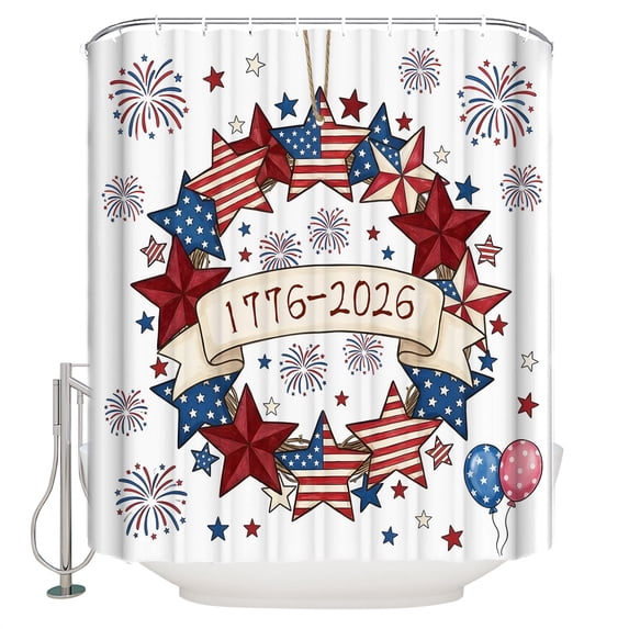 Anniversary USA Flag Bathroom Shower Curtains with 12 Hooks Polyester ...