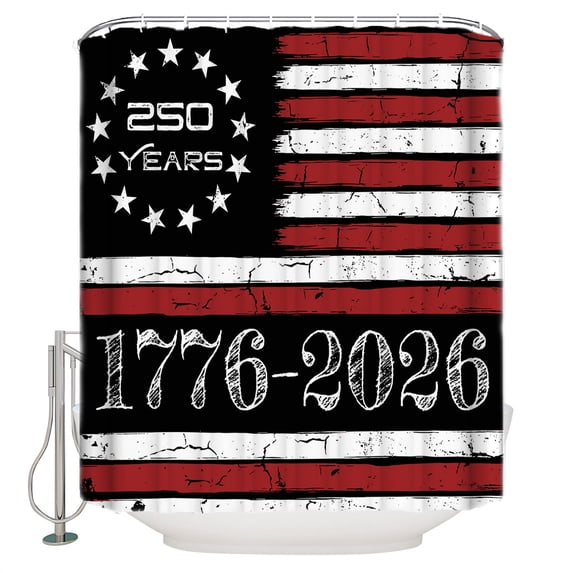 Anniversary USA Flag Bathroom Shower Curtains with 12 Hooks Polyester ...