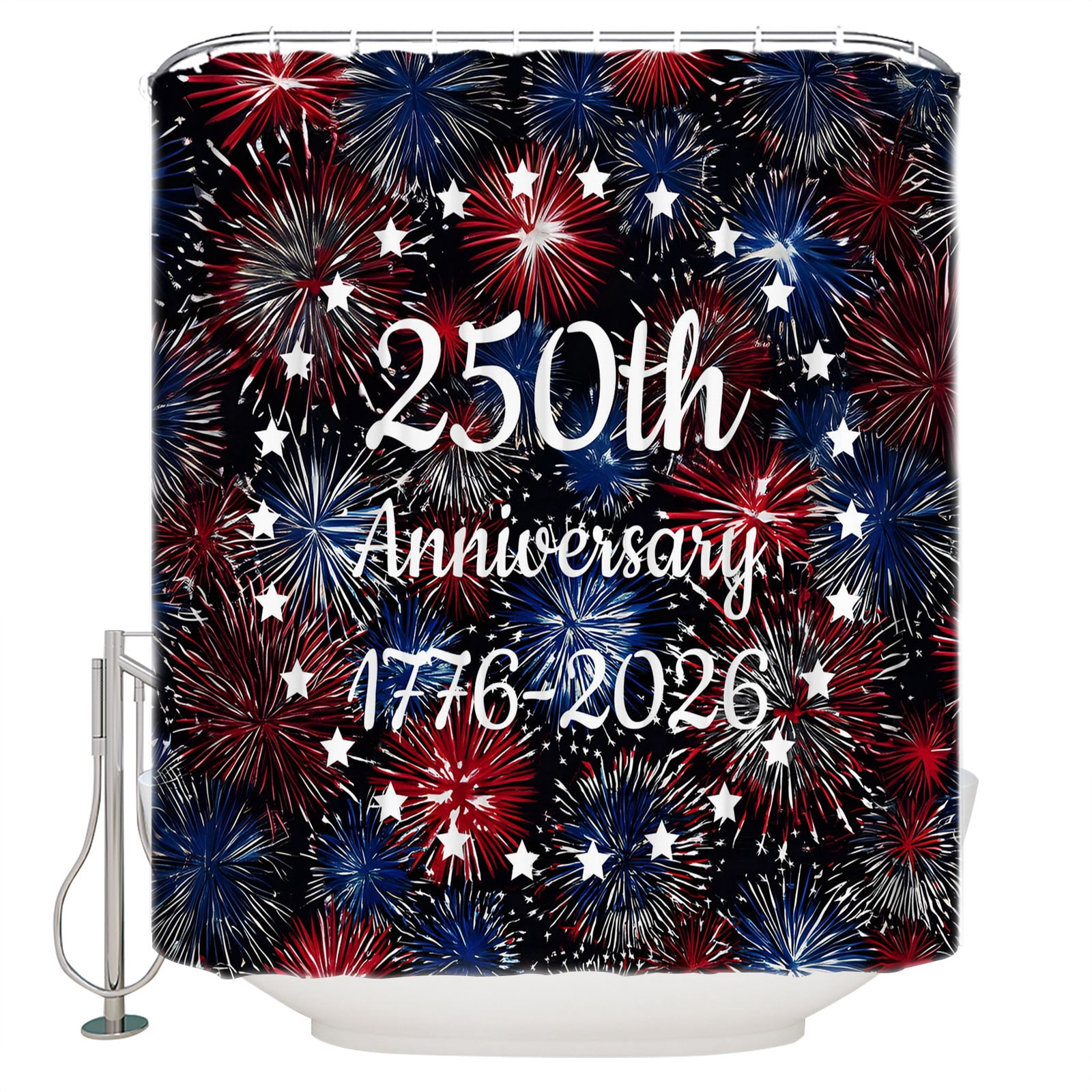 Anniversary USA Flag Bathroom Shower Curtains with 12 Hooks Polyester ...