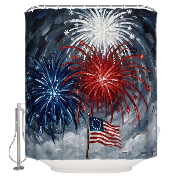 Anniversary USA Flag Bathroom Shower Curtains with 12 Hooks Polyester ...