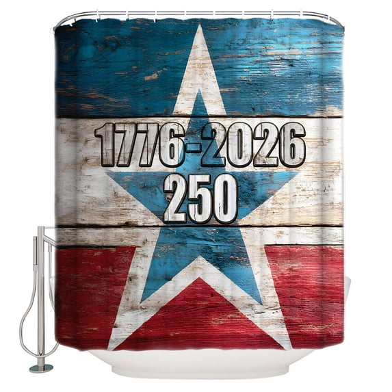 Anniversary USA Flag Bathroom Shower Curtains with 12 Hooks Polyester ...
