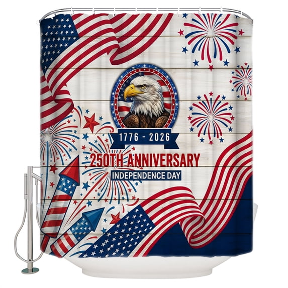 Anniversary USA Flag Bathroom Shower Curtains with 12 Hooks Polyester ...