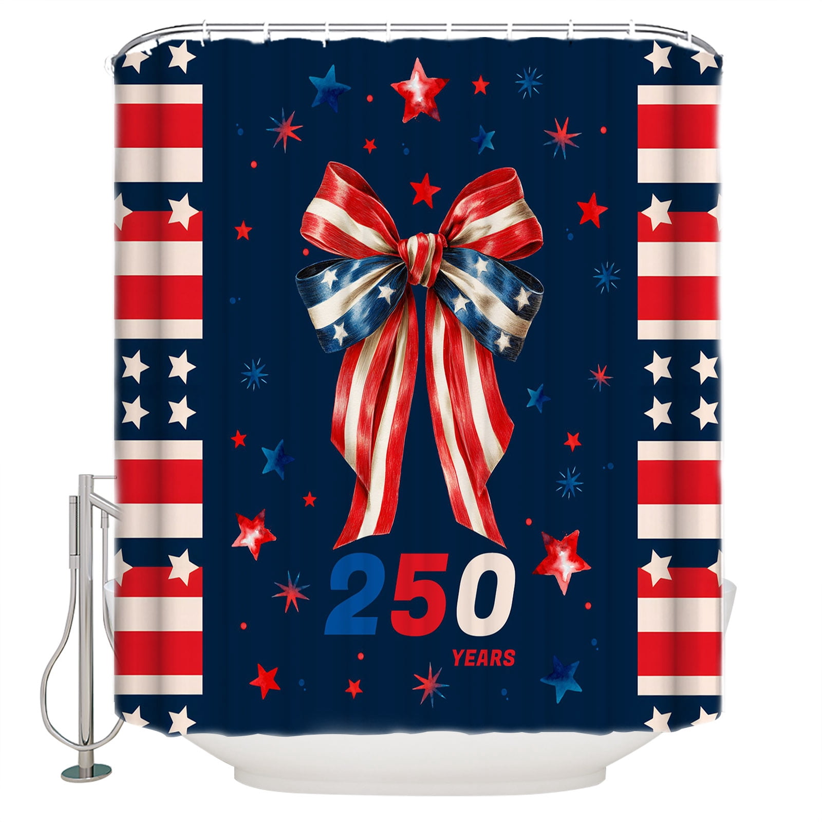 Anniversary USA Flag Bathroom Shower Curtains with 12 Hooks Waterproof ...