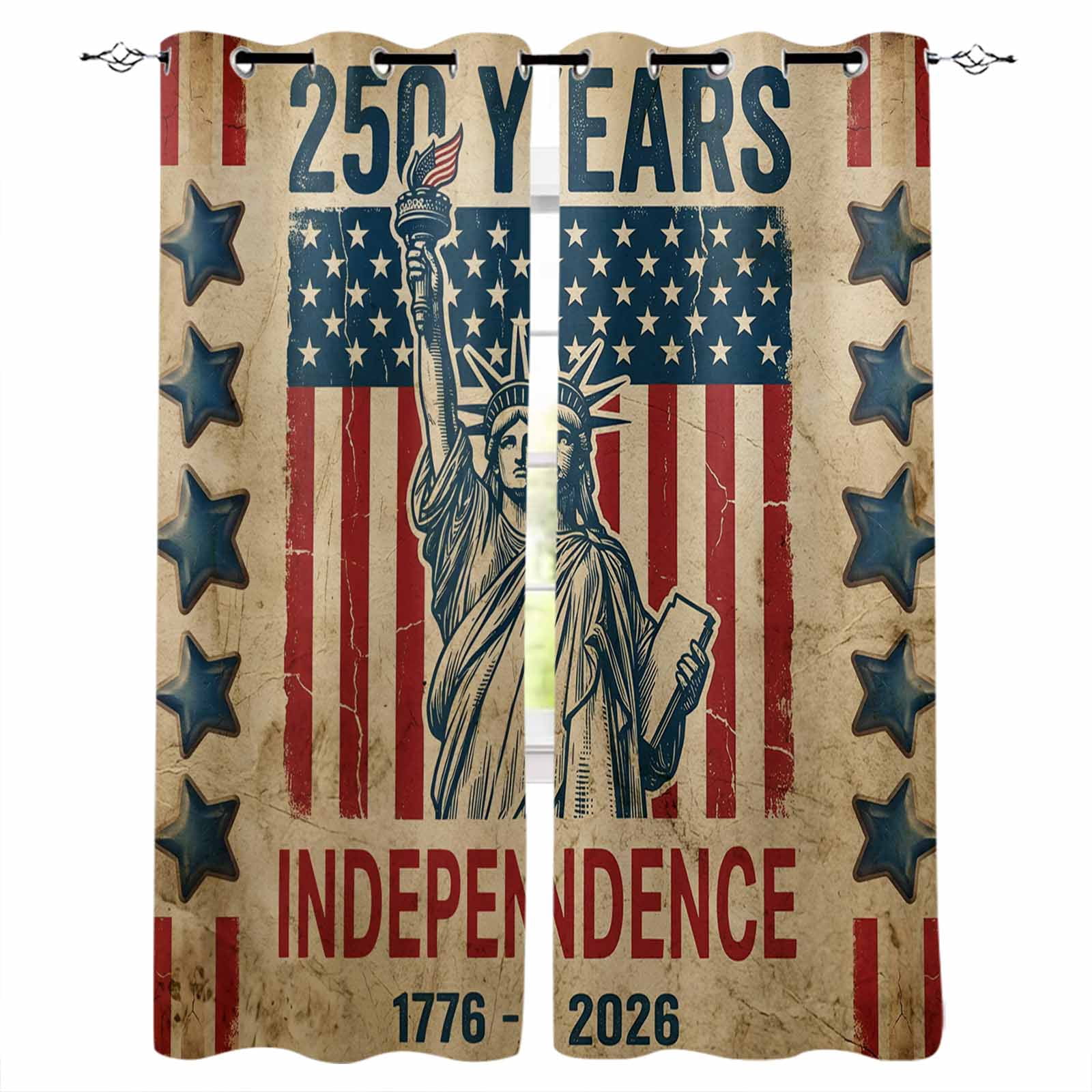 Anniversary USA Flag Blackout Curtains for Bedroom/Living Room, Thermal ...