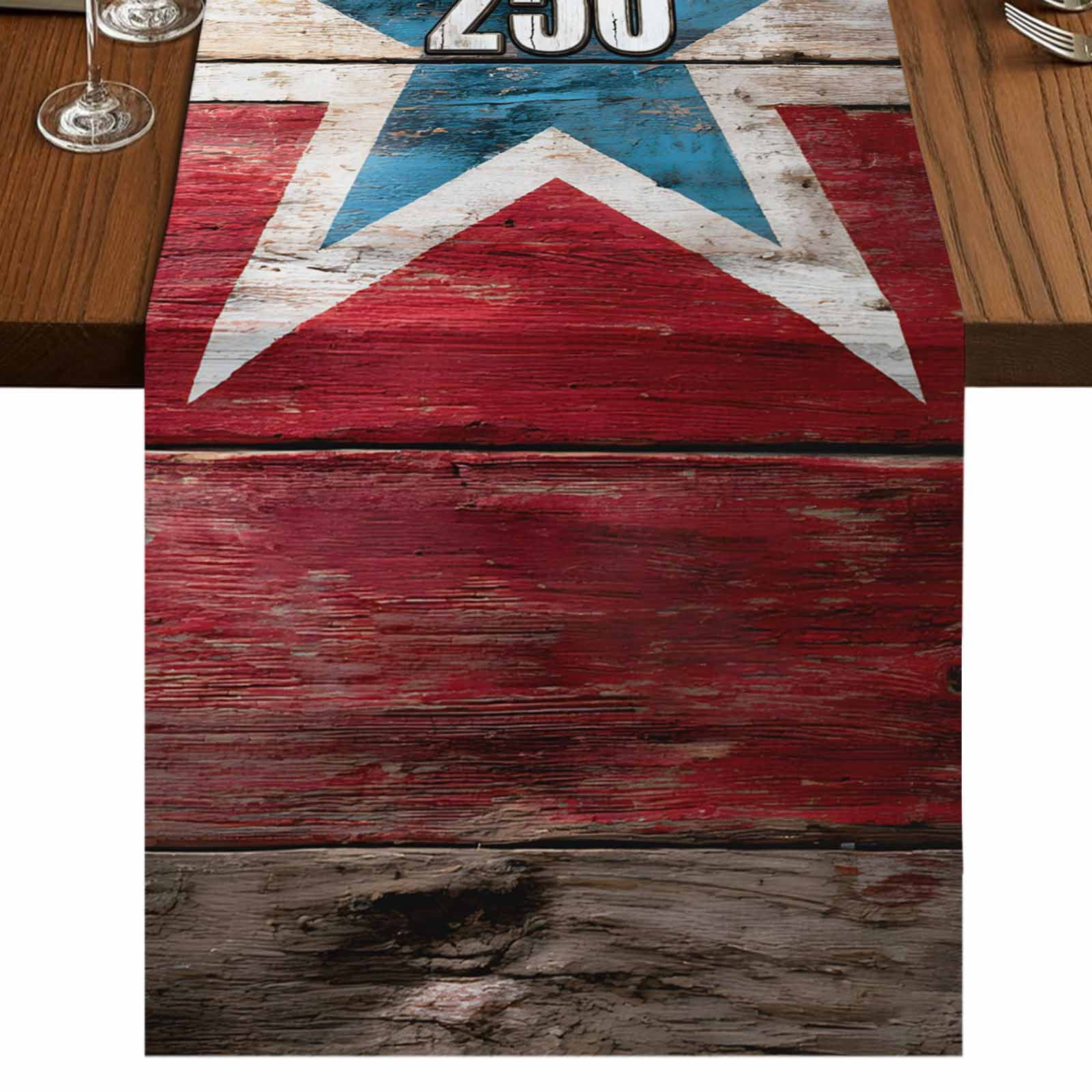 Anniversary USA Flag Burlap Cotton Table Runner 13x120 Inches Long ...