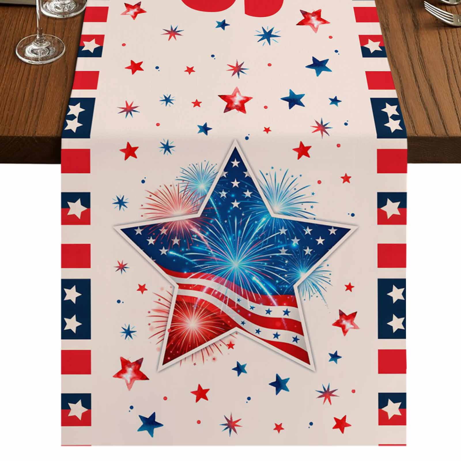 Anniversary USA Flag Burlap Cotton Table Runner 13x72 Inches Long, 4th ...