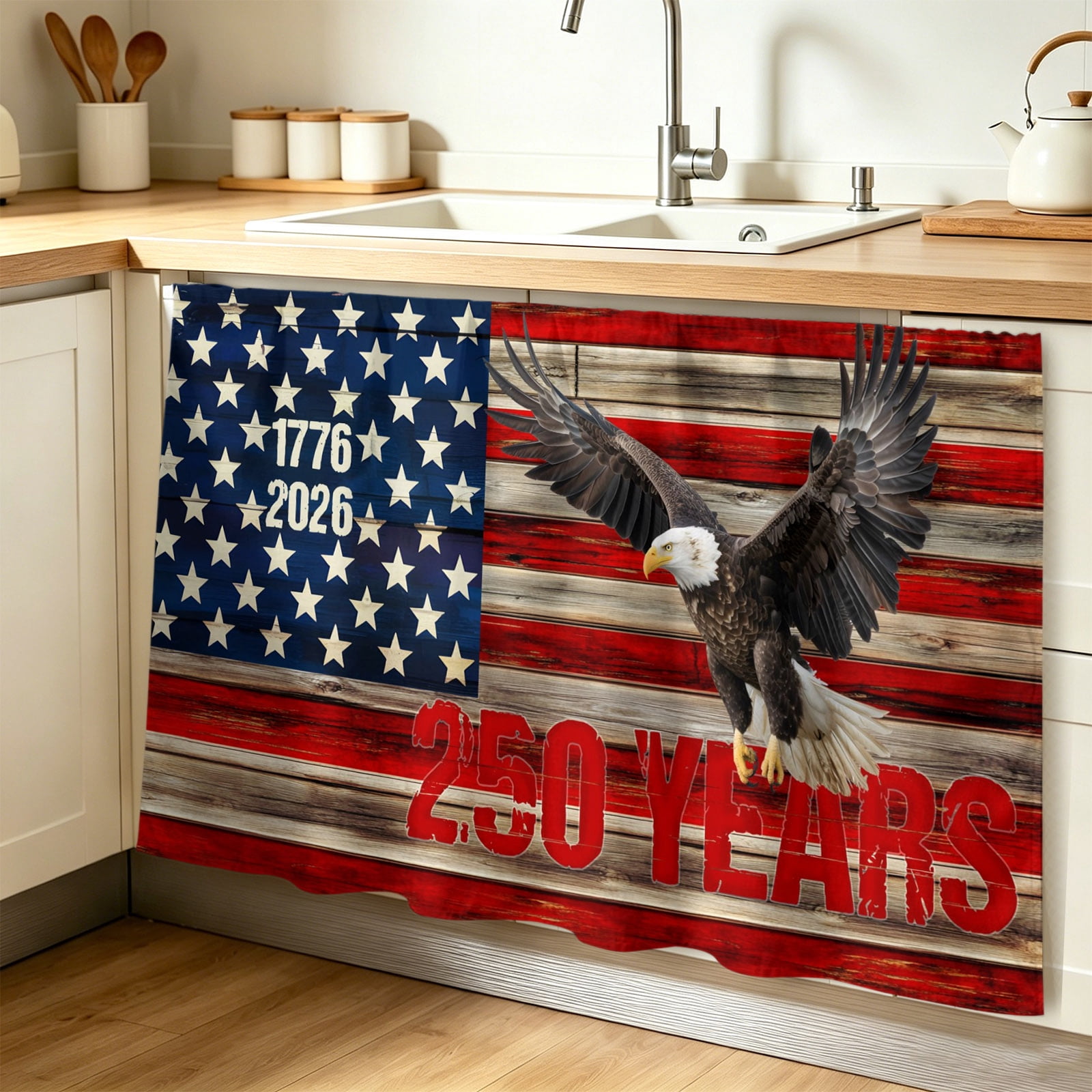 Anniversary USA Flag Cabinet Curtains for Shelves, American Blue Star ...
