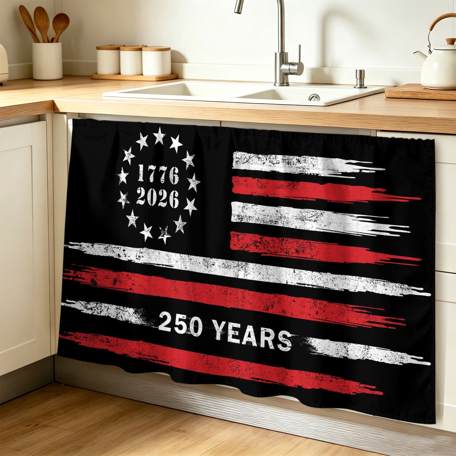 Anniversary USA Flag Cabinet Curtains for Shelves, American Flag Black ...