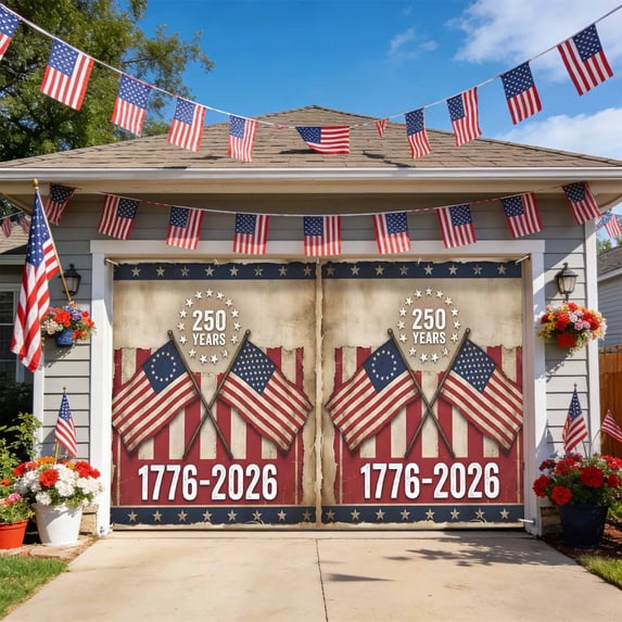 Anniversary USA Flag Garage Door Cover, Vintage Brown American Flag ...
