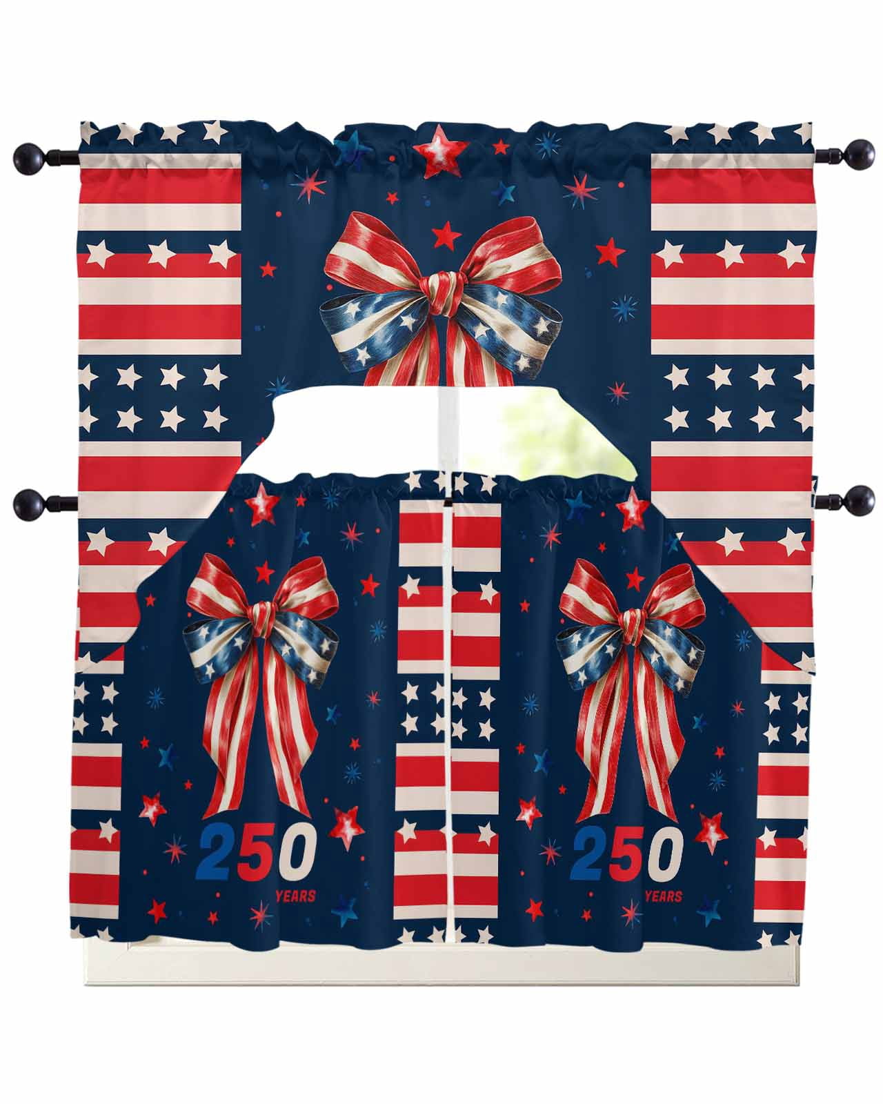 Anniversary USA Flag Kitchen Curtains Sets 24 Inch Length with Valance ...