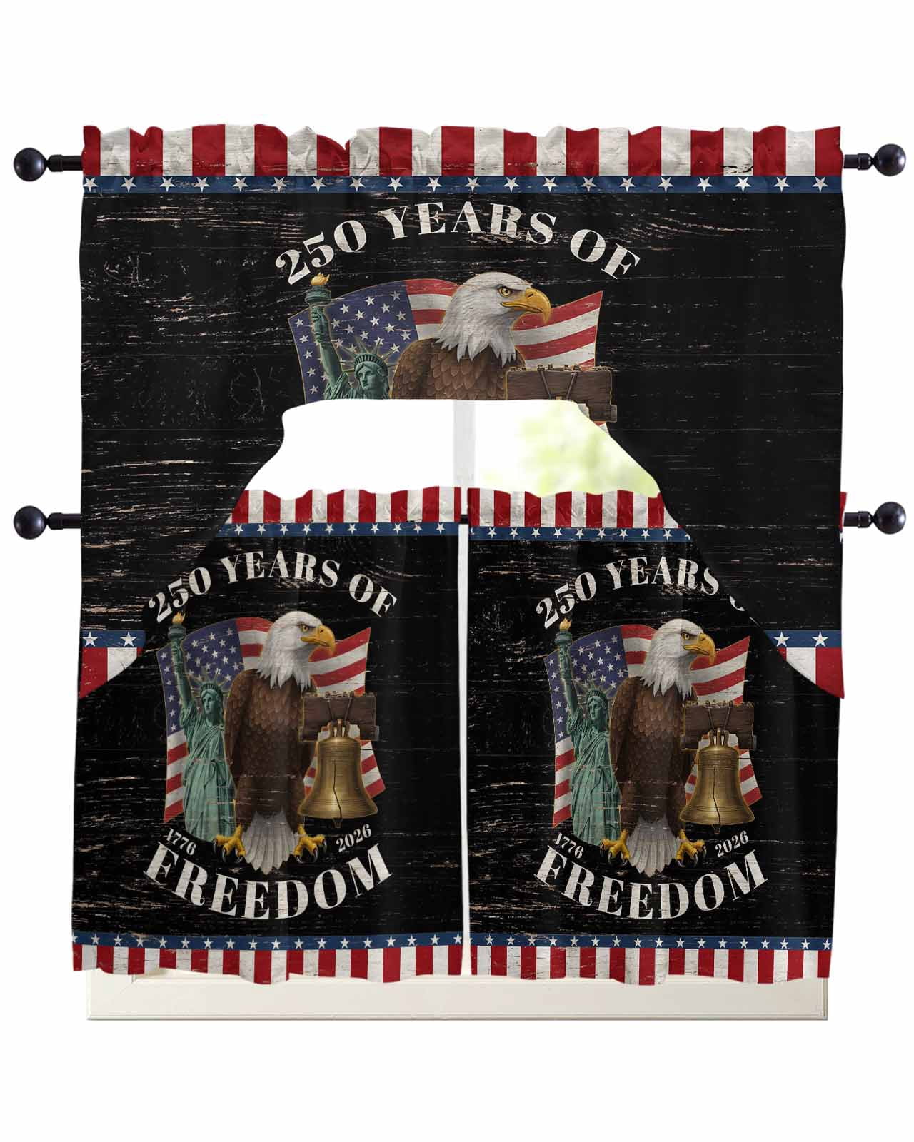 Anniversary USA Flag Kitchen Curtains Sets 24 Inch Length with Valance ...
