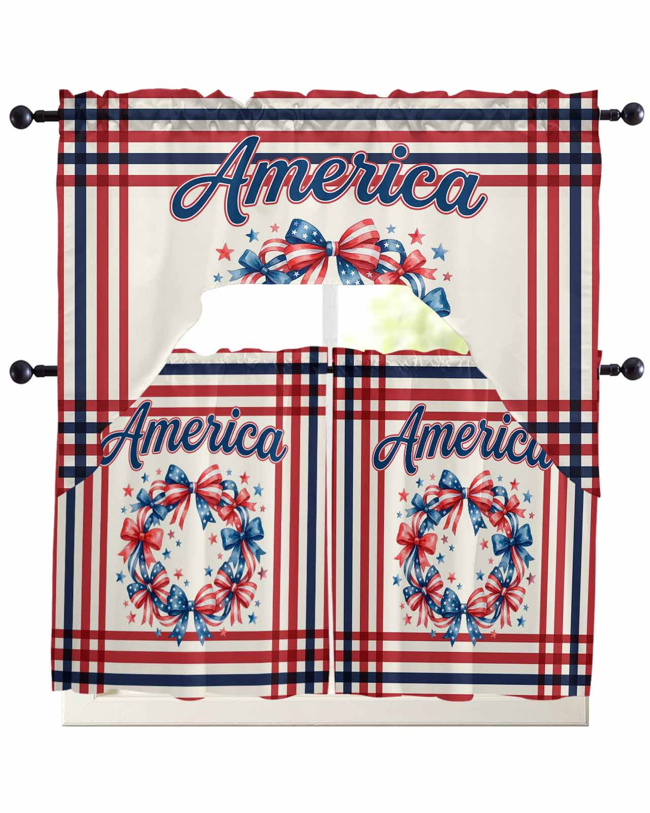Anniversary USA Flag Kitchen Curtains Sets 24 Inch Length with Valance ...