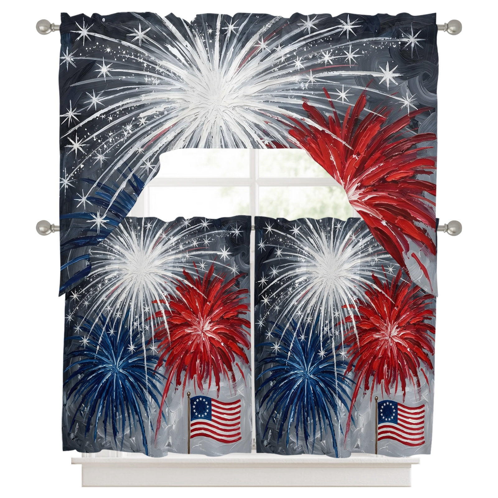 Anniversary USA Flag Kitchen Curtains Swag Valance and Tier Curtains ...