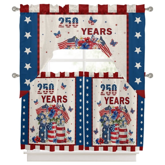 Anniversary USA Flag Kitchen Curtains Swag Valance and Tier Curtains ...