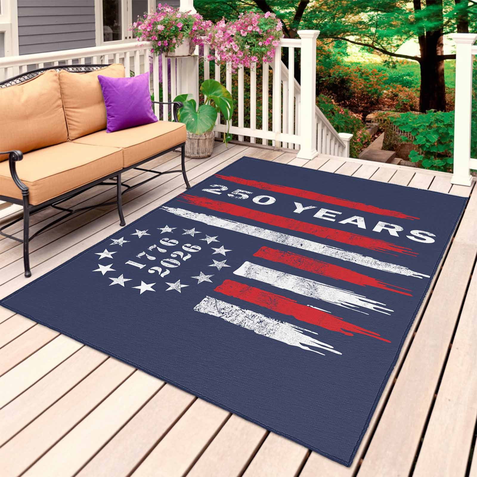 Anniversary USA Flag Outdoor Rug for Patio/Deck/Porch, Non-Slip Large ...