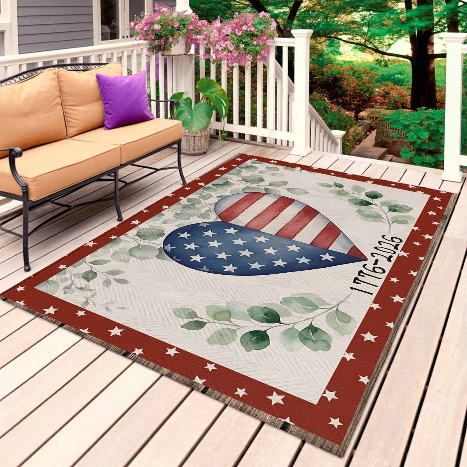 Anniversary USA Flag Outdoor Rug for Patio/Deck/Porch, Non-Slip Large ...