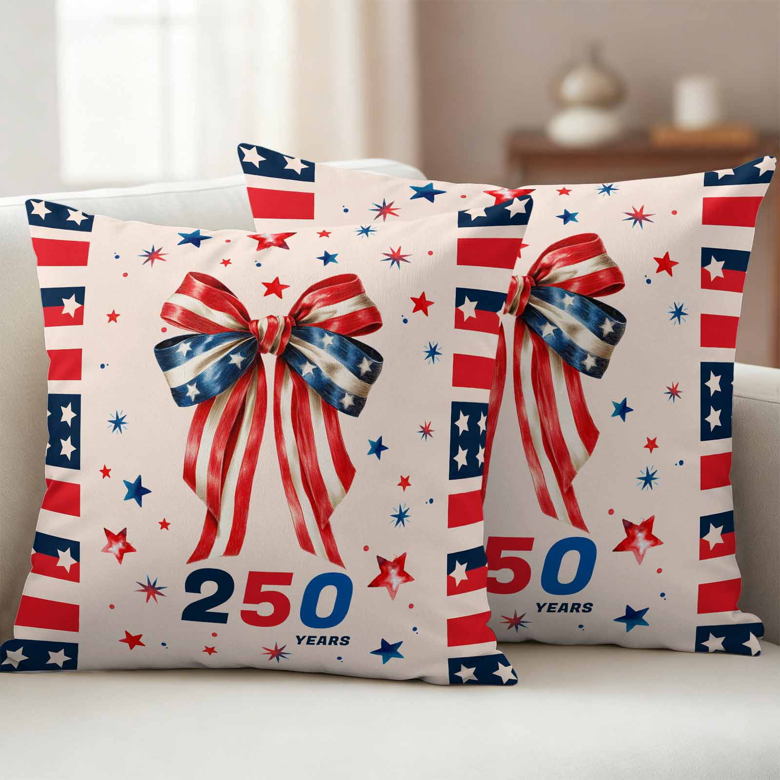 Anniversary USA Flag Outdoor Waterproof Throw Pillow Covers 16x16 Set ...
