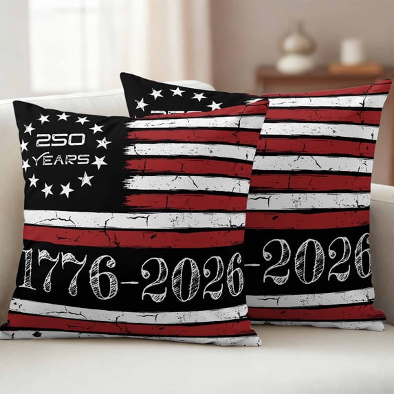 Anniversary USA Flag Outdoor Waterproof Throw Pillow Covers 18x18 Set ...