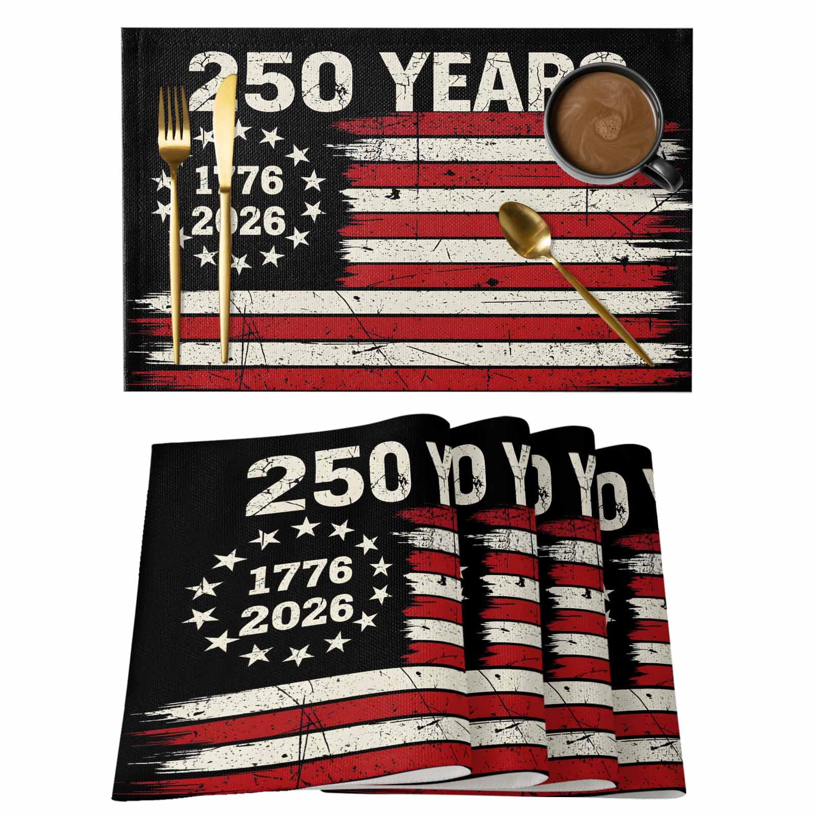 Anniversary USA Flag Placemats Set of 4 Red Black USA Flag Vintage ...