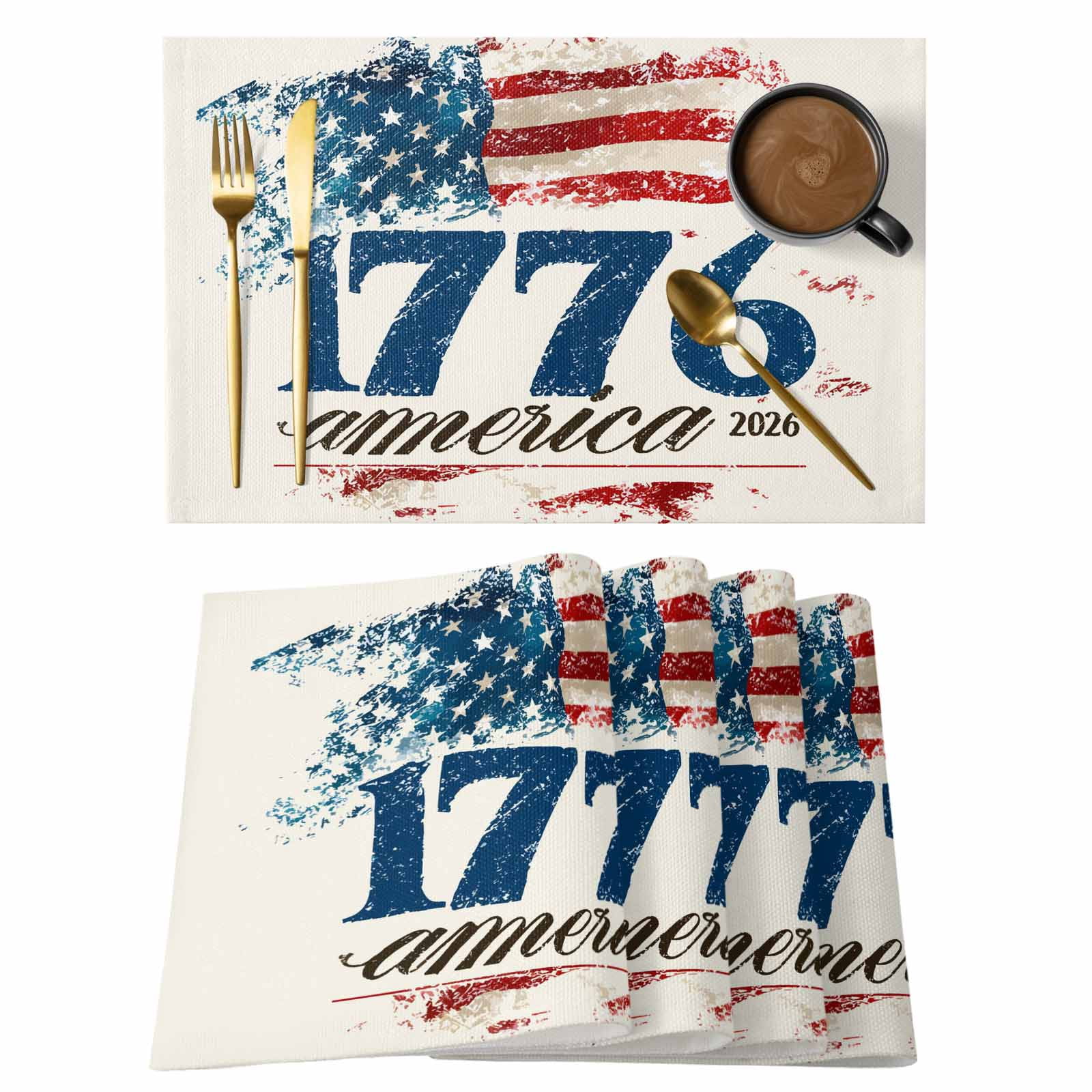 Anniversary USA Flag Placemats Set of 8 American Flag Vintage Place ...