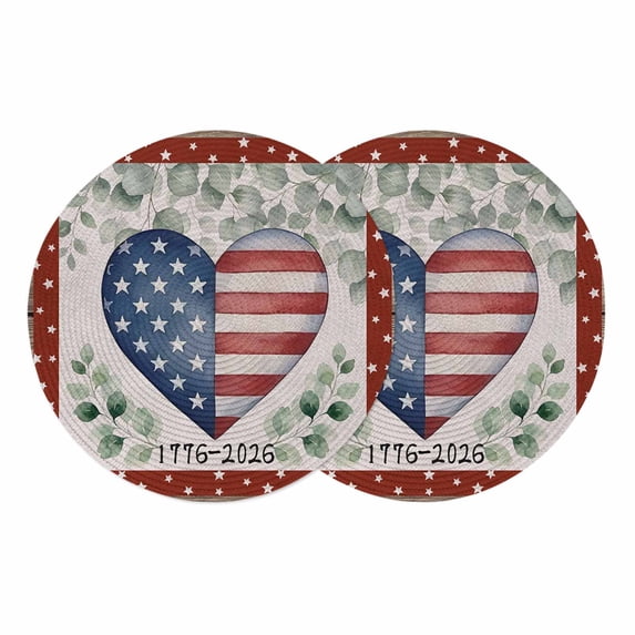 Anniversary USA Flag Round Placemats Set of 2 Blue Red American Love ...