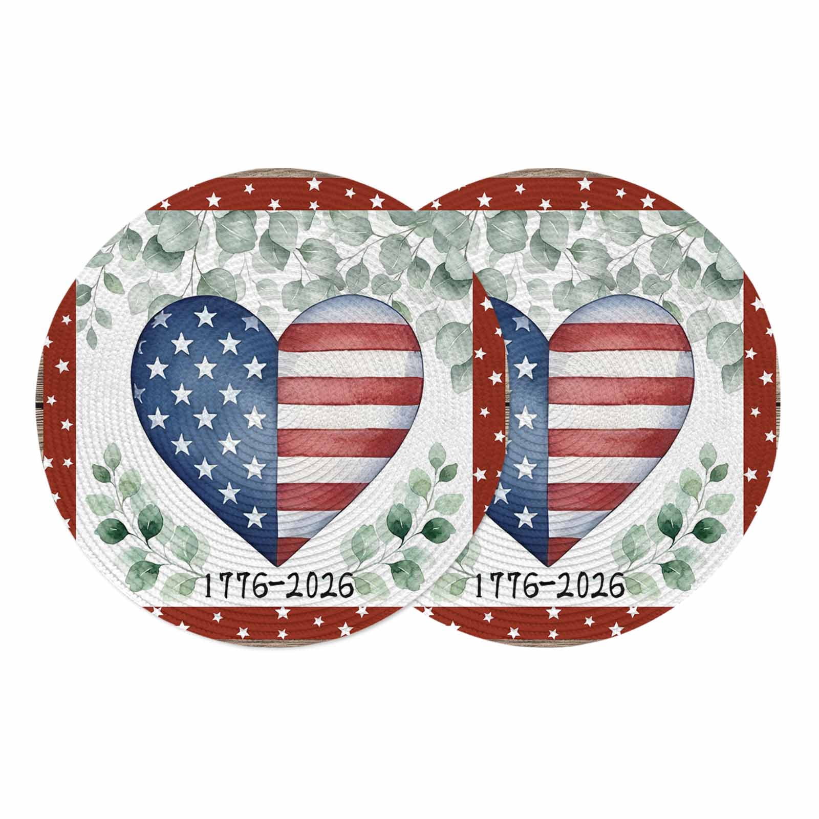 Anniversary USA Flag Round Placemats Set of 2 Eucalyptus Blue Red Love ...