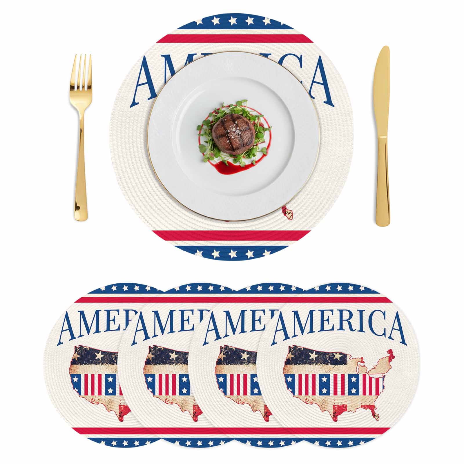 Anniversary USA Flag Round Placemats Set of 4 American Flag Red Blue ...