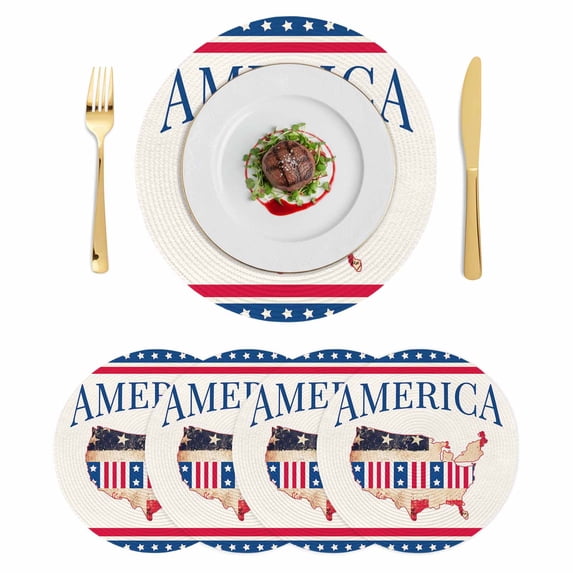 Anniversary USA Flag Round Placemats Set of 4 American Flag Red Blue ...