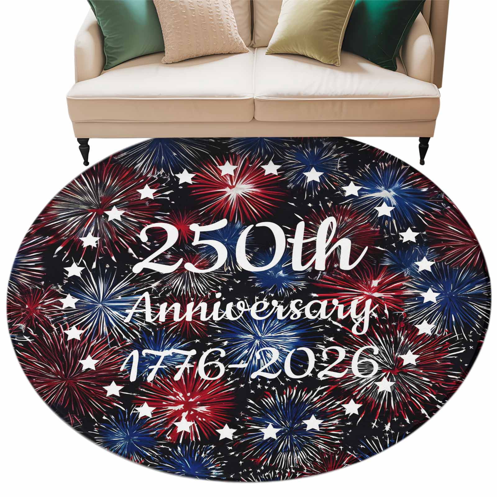 Anniversary USA Flag Round Rug 5ft Washable Circle Kitchen Rugs Non ...