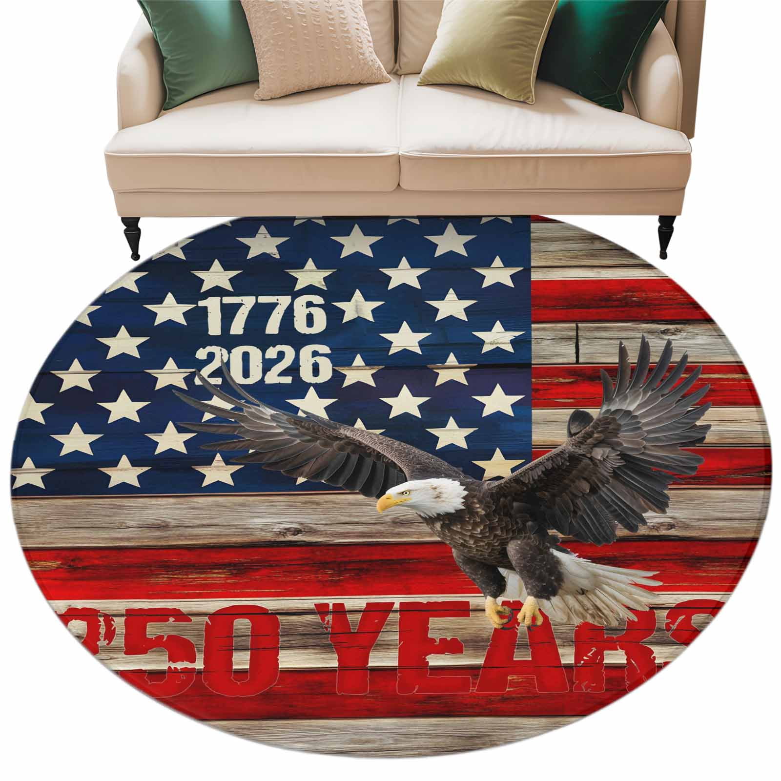 Anniversary USA Flag Round Rug 6ft Washable Circle Kitchen Rugs Non ...