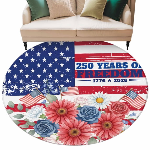 Anniversary USA Flag Round Rug 6ft Washable Circle Kitchen Rugs Non ...