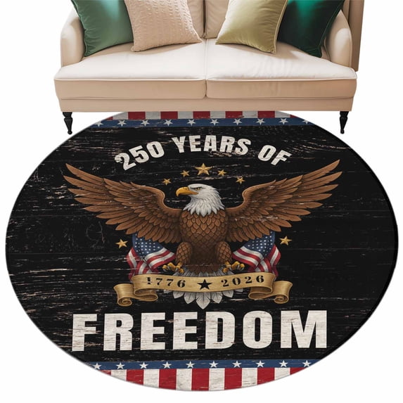 Anniversary USA Flag Round Rug 8ft Washable Circle Rugs Non Slip Black ...