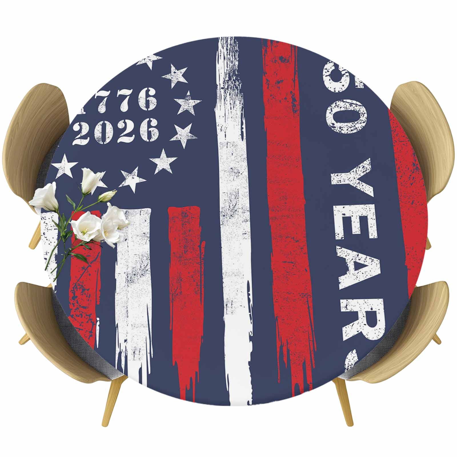 Anniversary USA Flag Round Tablecloth 36-44 Inch Round Fitted Table ...